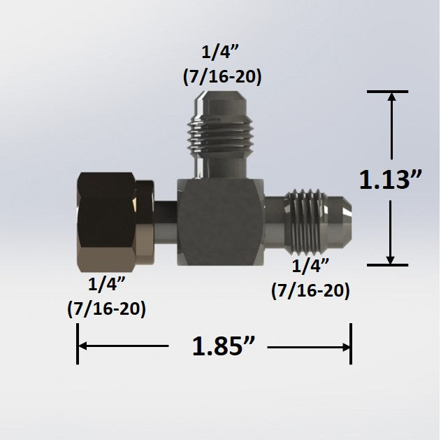 7070: 1/4" Female Flare Swivel to 1/4" Male Flare Tee — Fittings, Inc.